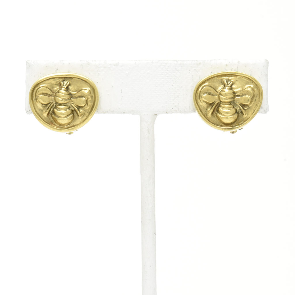 Small Oval Bee Earring With Bezel - Vaubel Designs